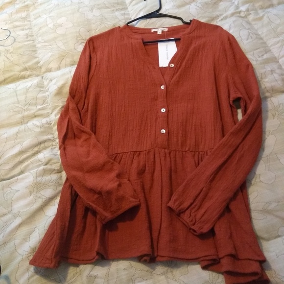 Shop Stevie | Tops | Rust Colored Button Shirt With Ruffle | Poshmark
